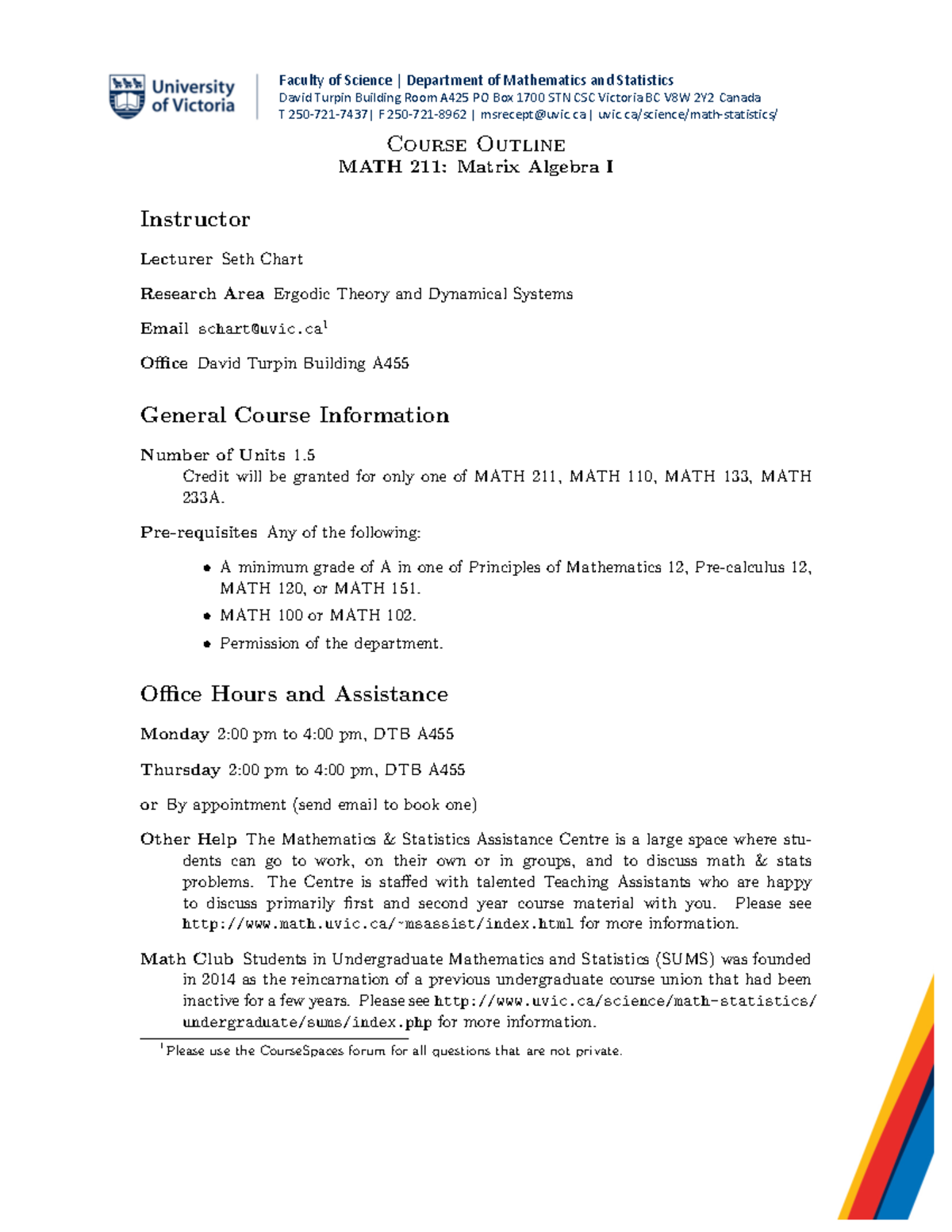 MATH 211 Course Outline - Seth Chart - 2016-05 - Faculty of Science ...
