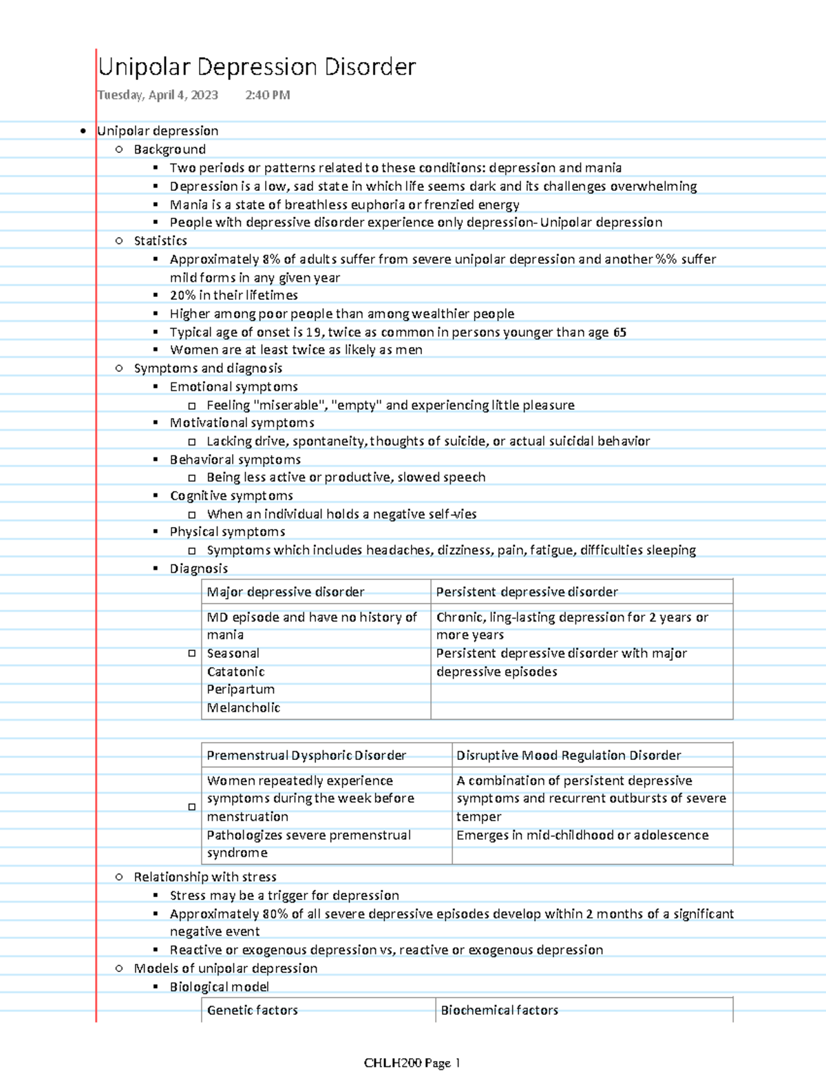 Unipolar Depression Disorder - Unipolar depression Background Two ...