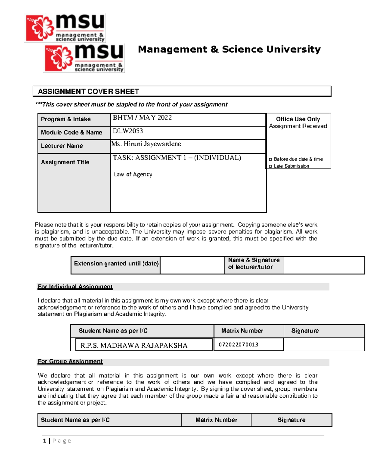Legal Aspects Assignment - Management & Science University ASSIGNMENT ...