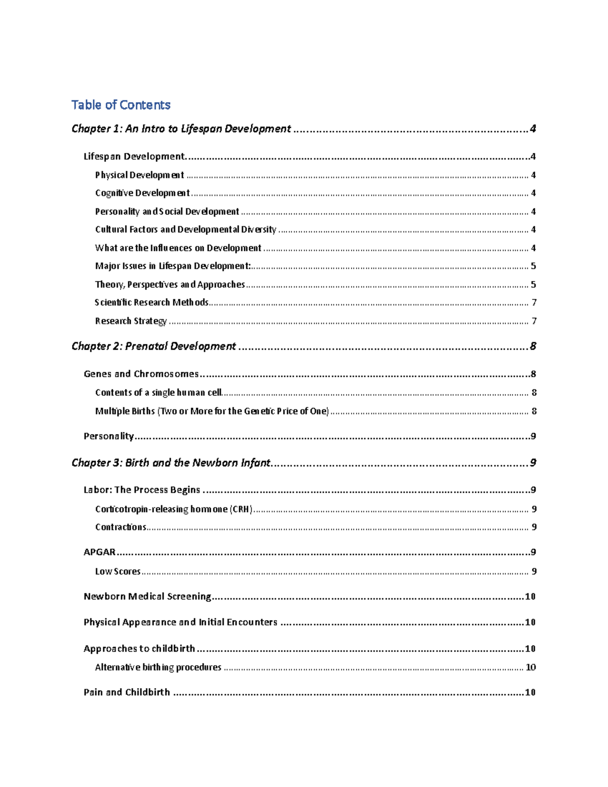 Lifespan Developmental Psych - Notes - Table of Contents Chapter 1: An ...