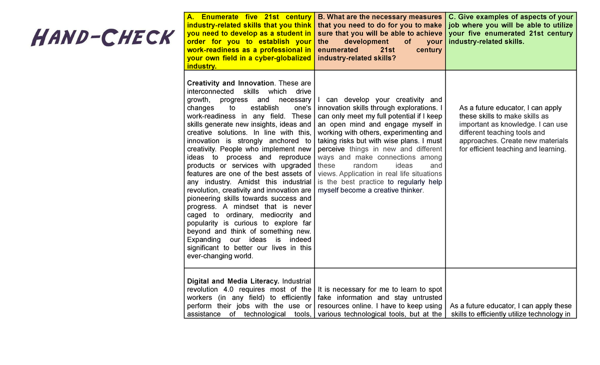 JLCañete Hand Check - The contemporary world - A. Enumerate five 21st ...