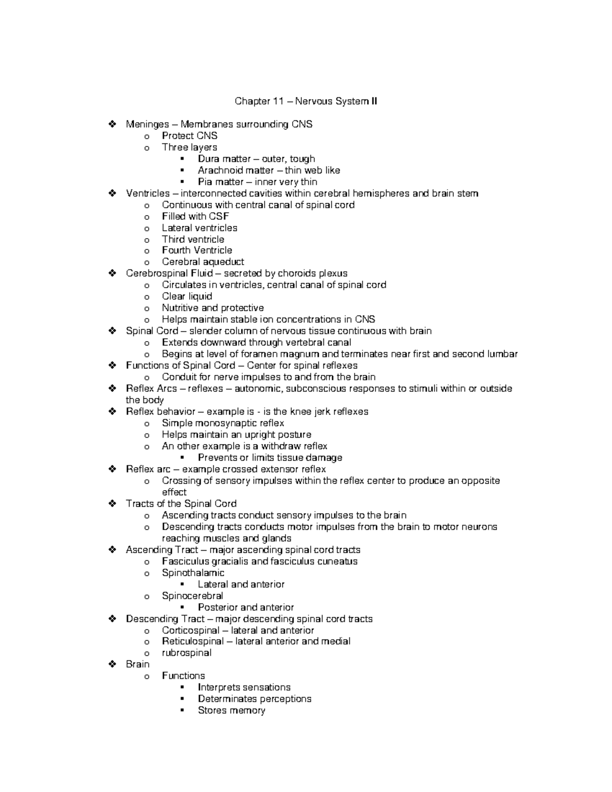Chapter 11 - Professor Indrani Rajan - Chapter 11 – Nervous System II ...