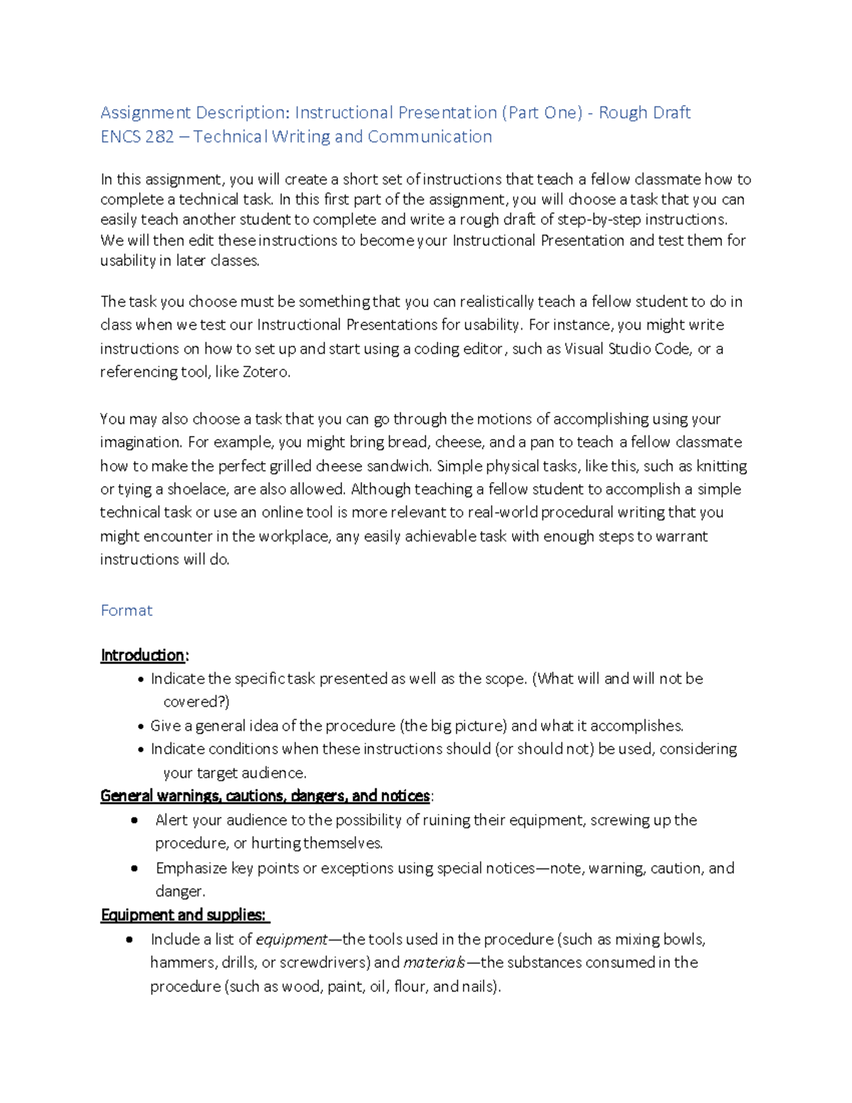 Instructional Presentation Rough Draft for ENCS 282 Assignment - Assignment Description: - Studocu