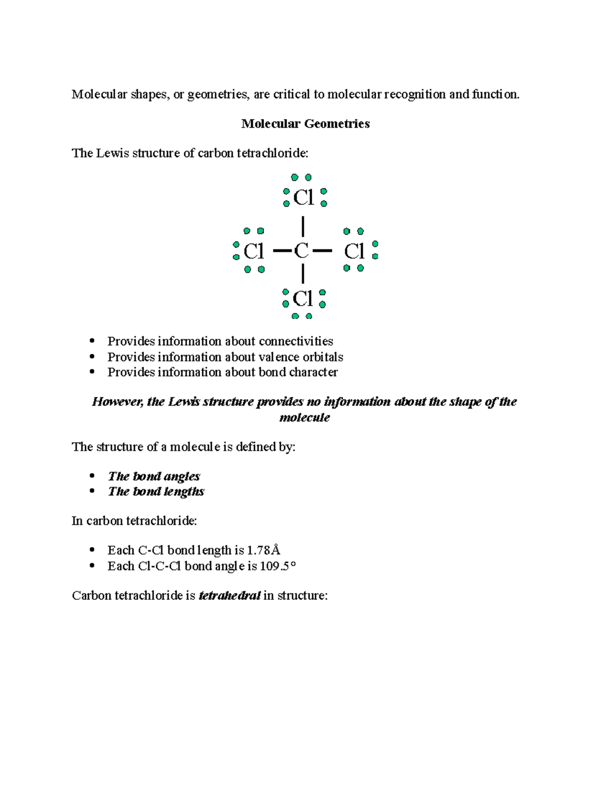 Molecular Geometry and Bonding Theories - Molecular shapes, or ...