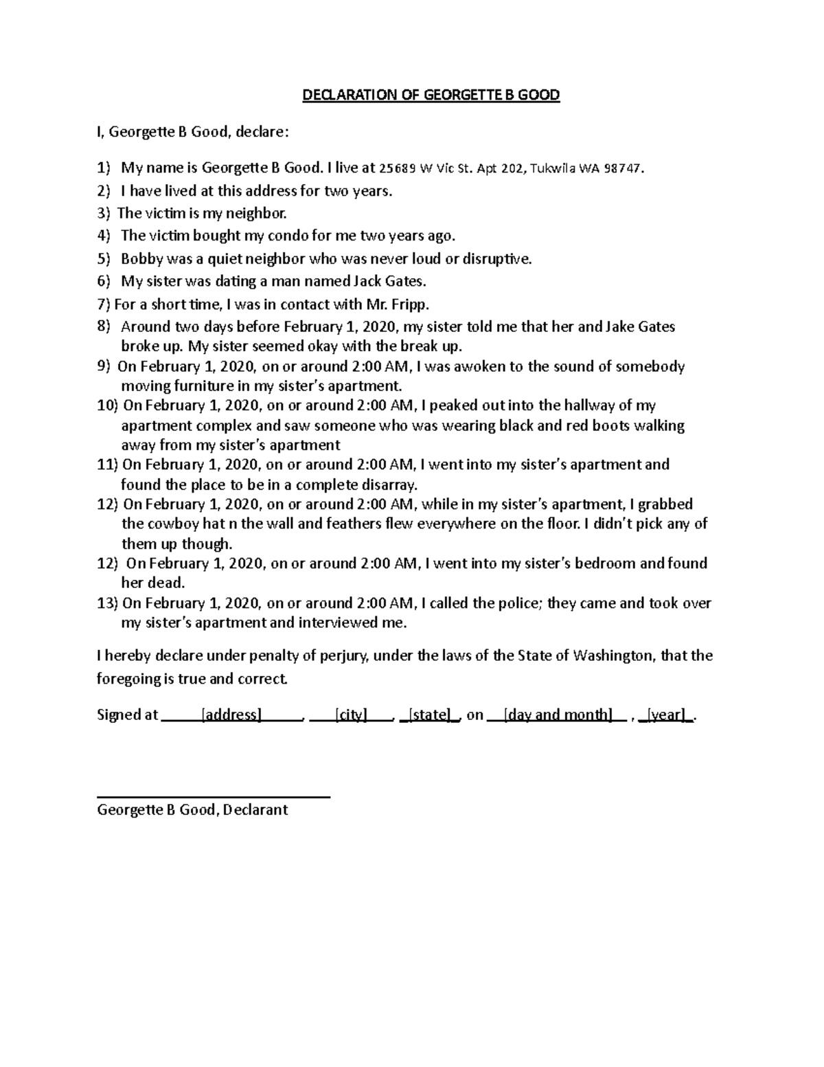 Georgette B Good Declaration - DECL A R AT I O N O F GEORGETTE B GOOD I ...