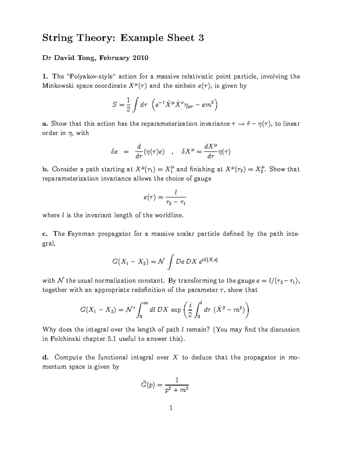 String Theory 2009-2010 Example Sheet 3 - Mostly Scattering Amplitudes - String Theory: Example ...