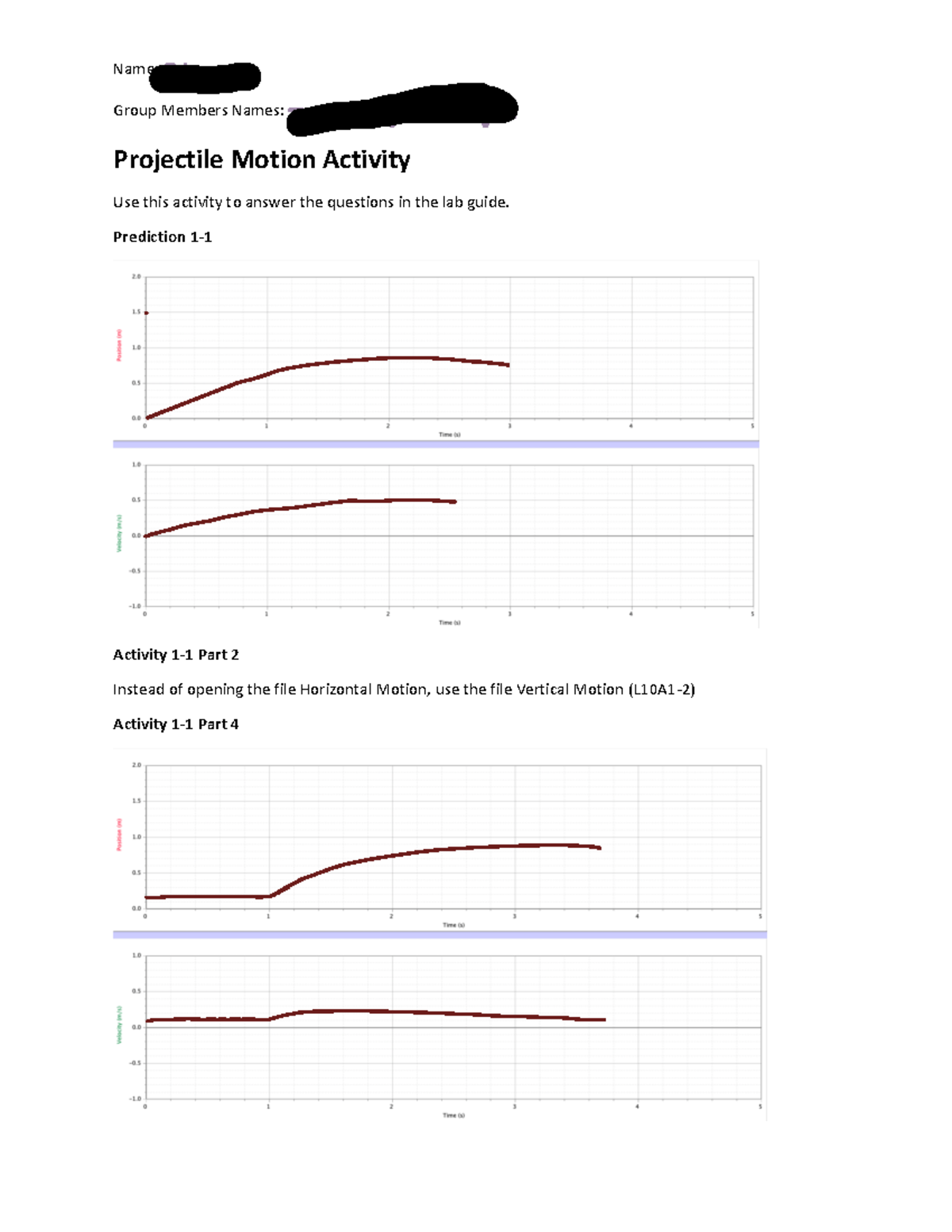 Projectile+Motion+Activity - Name: Group Members Names: Projectile Motion Activity Use this ...