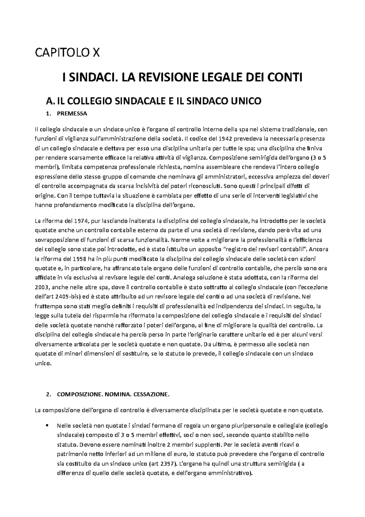 10 - I Sindaci. LA Revisione Legale DEI Conti - CAPITOLO X I SINDACI ...