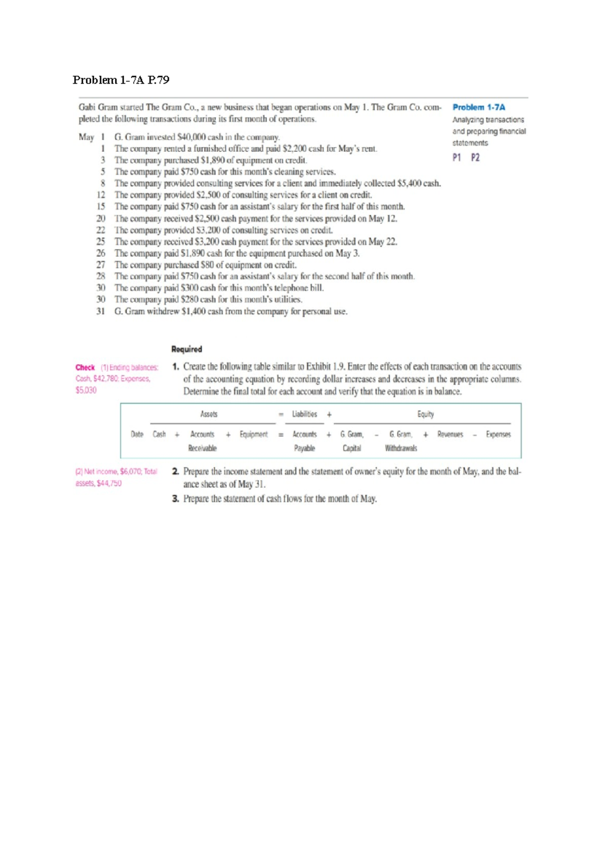 Lecture Activity -Week 2 - ACFI1001 - Problem 1-7A P. - Studocu
