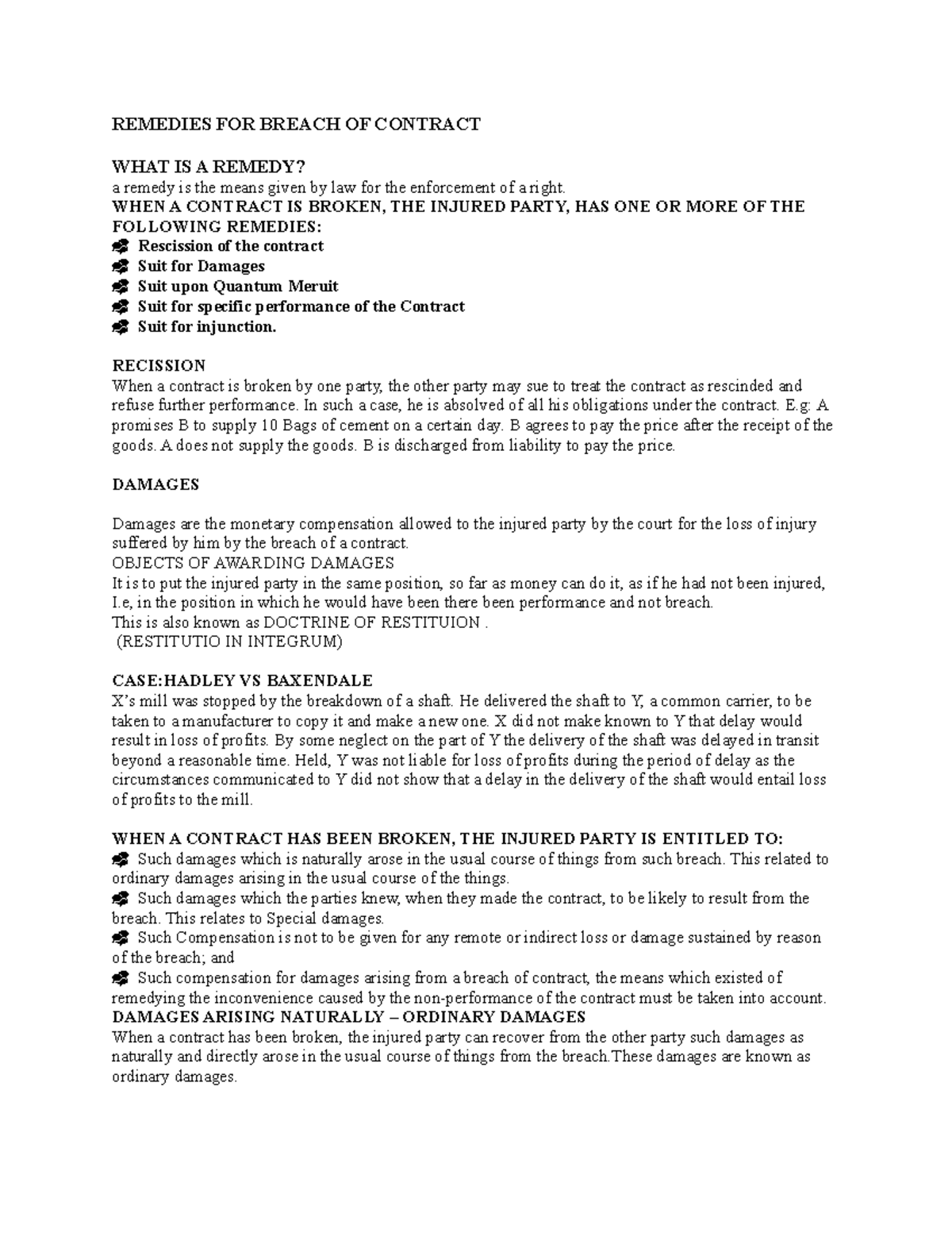 Remedies FOR Breach OF Contract - REMEDIES FOR BREACH OF CONTRACT WHAT ...