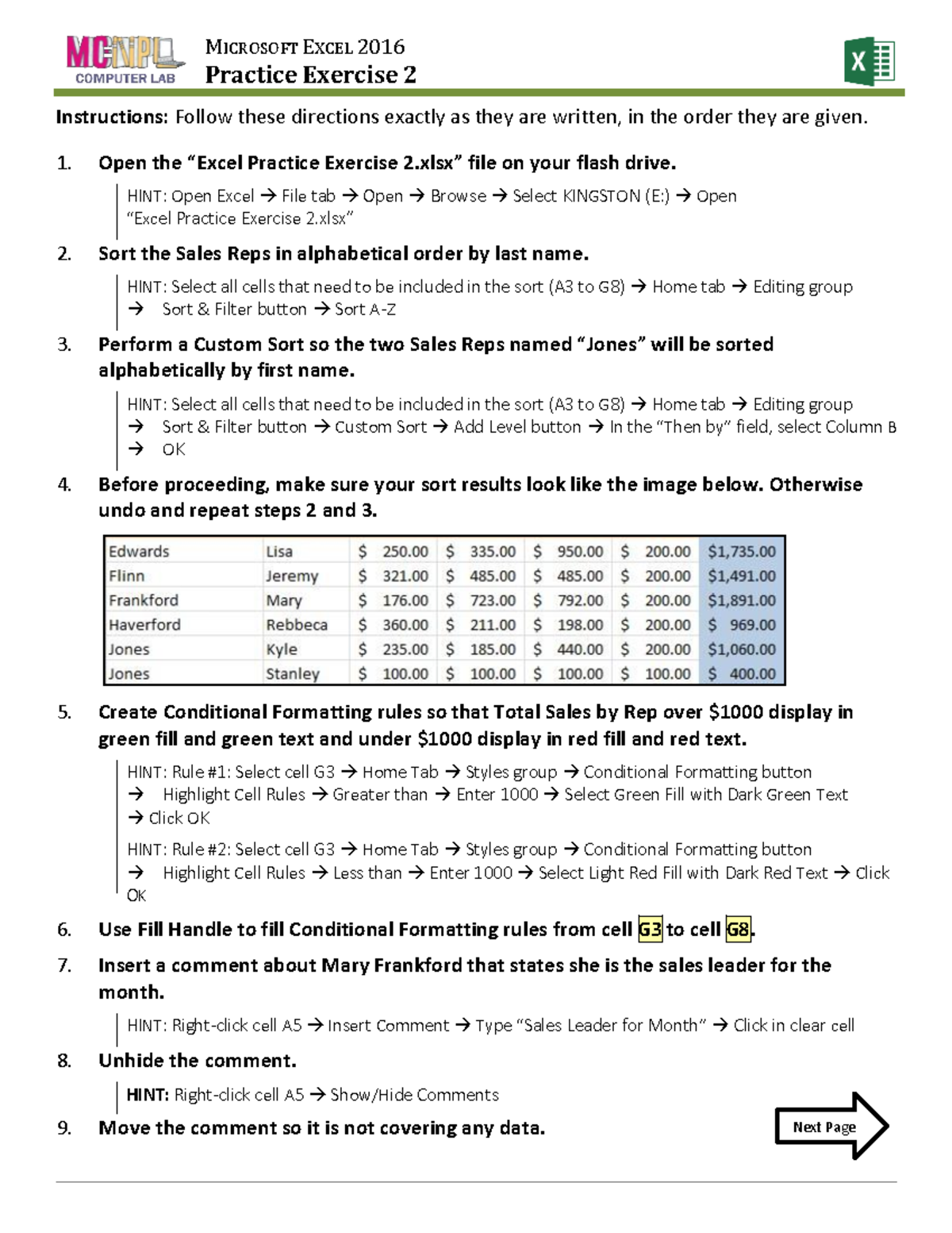 Mr Nelson Excel Practice Exercise 2 Instructions - MICROSOFT EXCEL 2016 Practice Exercise 2 ...