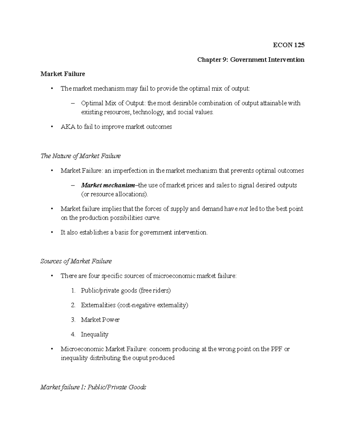 Ch 9- Lecture Notes - ECON 125 Chapter 9: Government Intervention ...