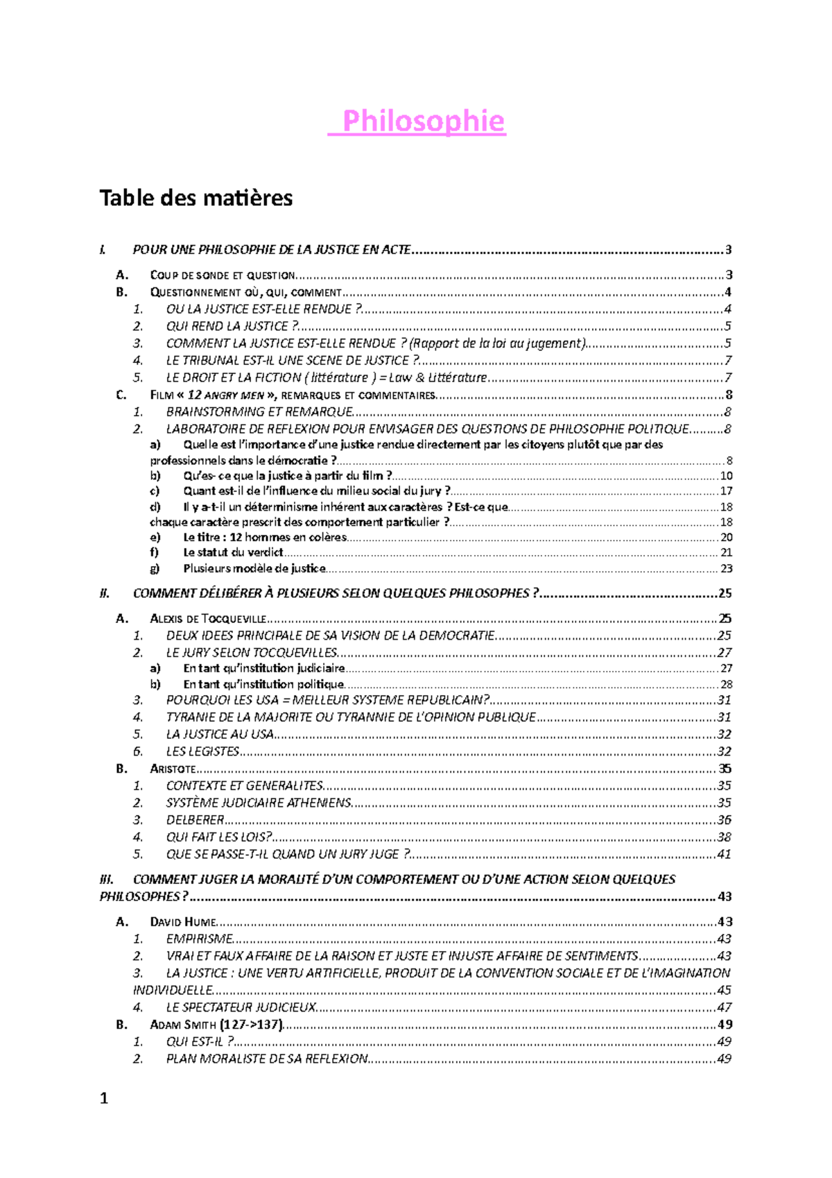 Philo synthèse + table des matières - Philosophie I. POUR UNE ...
