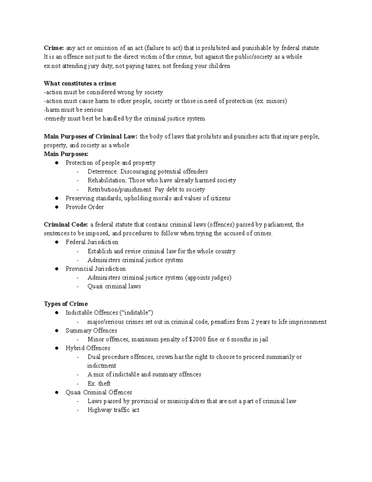 Law Unit 3 Criminal Law - Crime: any act or omission of an act (failure ...