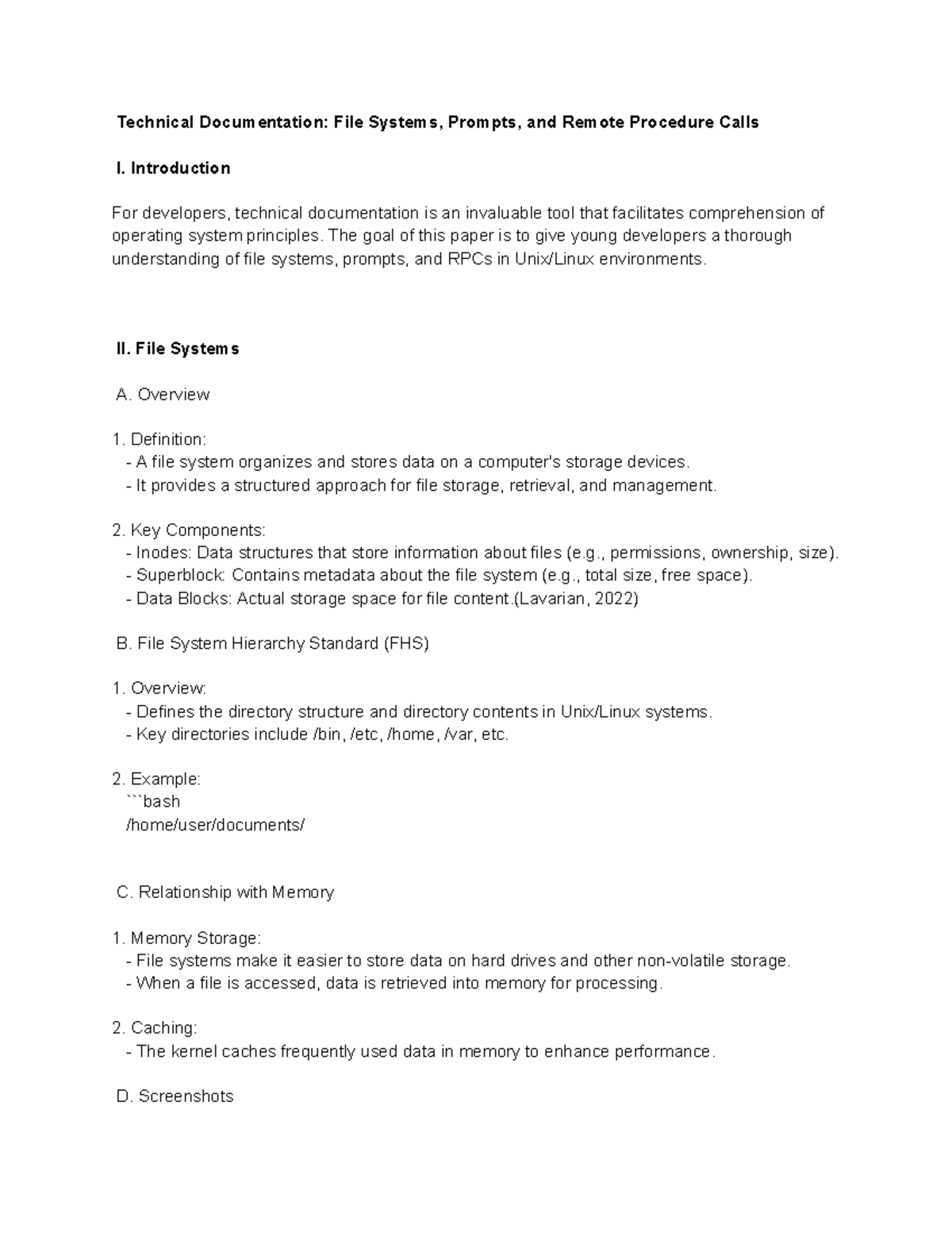 Written Assignment unit 3 - Technical Documentation: File Systems, Prompts, and Remote Procedure ...