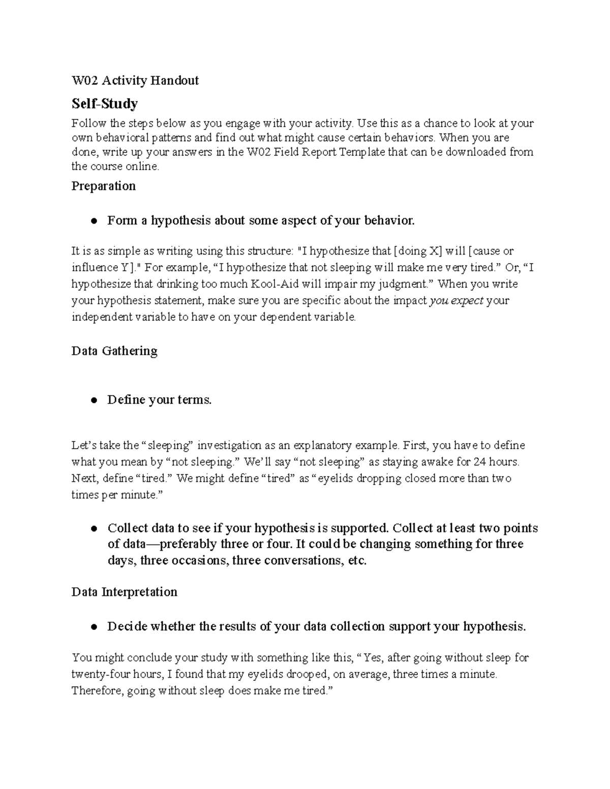 W02 Activity Handout - W02 Activity Handout Self-Study Follow the steps below as you engage with ...