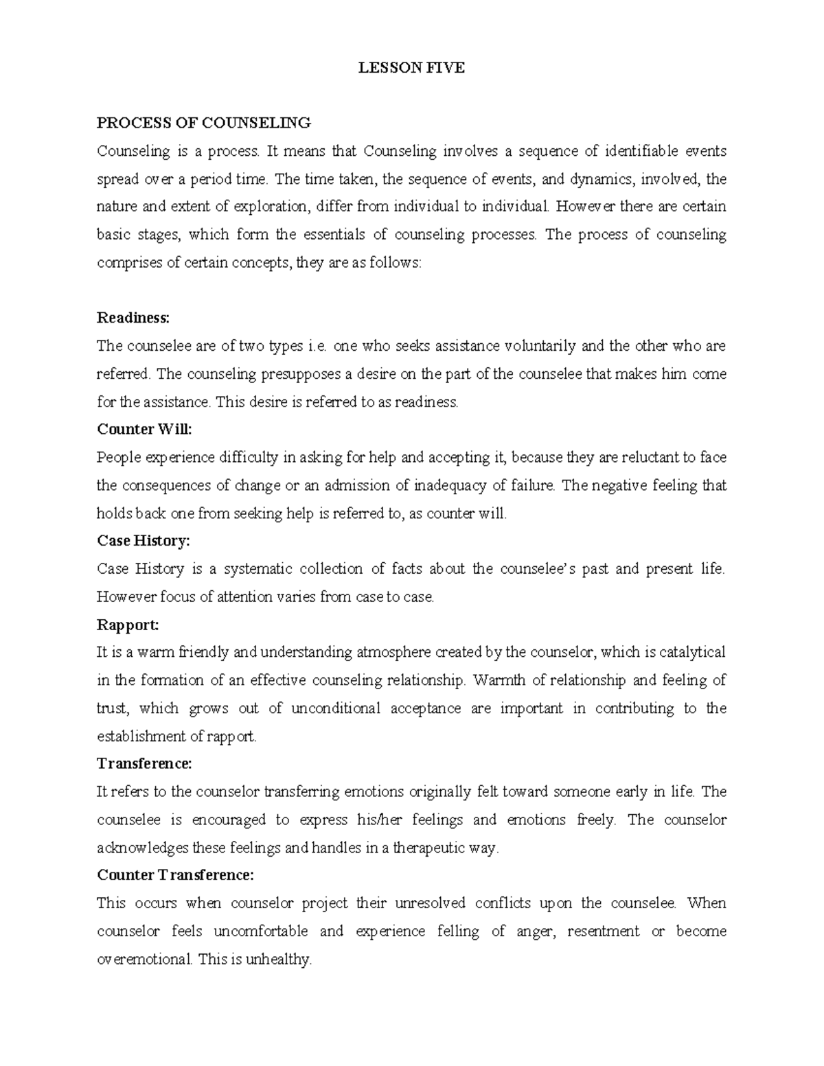 Counselling process 5-1 - LESSON FIVE PROCESS OF COUNSELING Counseling ...