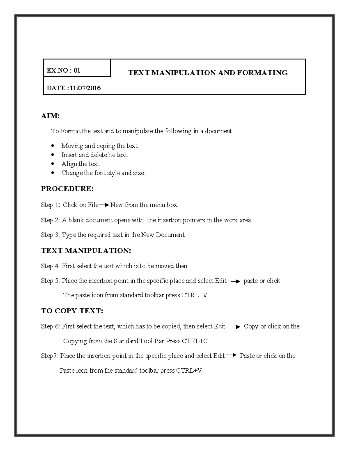 Bcom aim record - notes - EX : 01 TEXT MANIPULATION AND FORMATING DATE ...