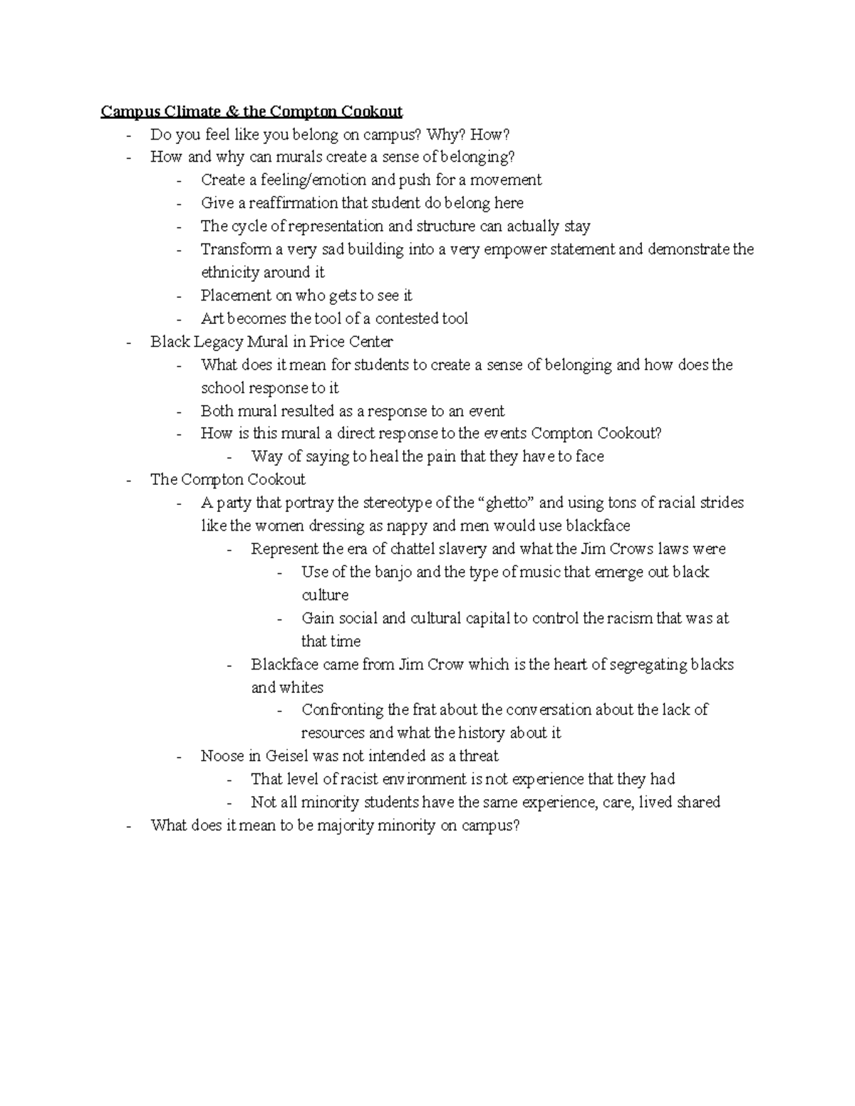 Campus Climate & the Compton Cookout - Campus Climate & the Compton ...