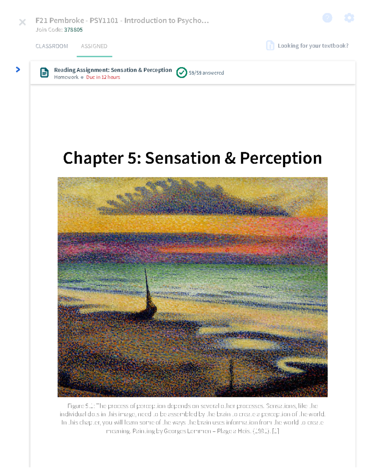 Textbook Chapter 5 Reading -Sensation & Perception - PSY1101 ...