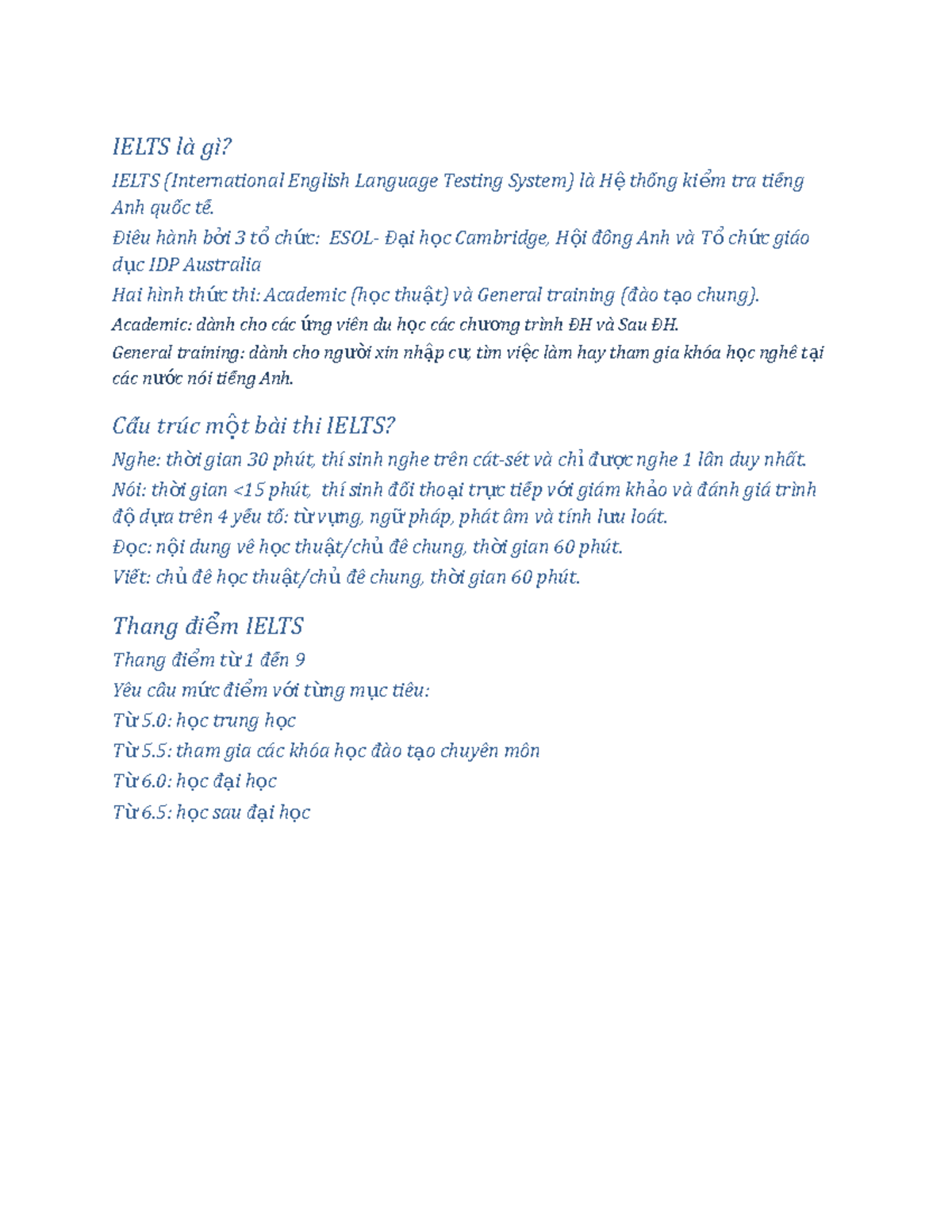 Outline Ielts 1 - DFSFS - IELTS là gì? IELTS (International English ...