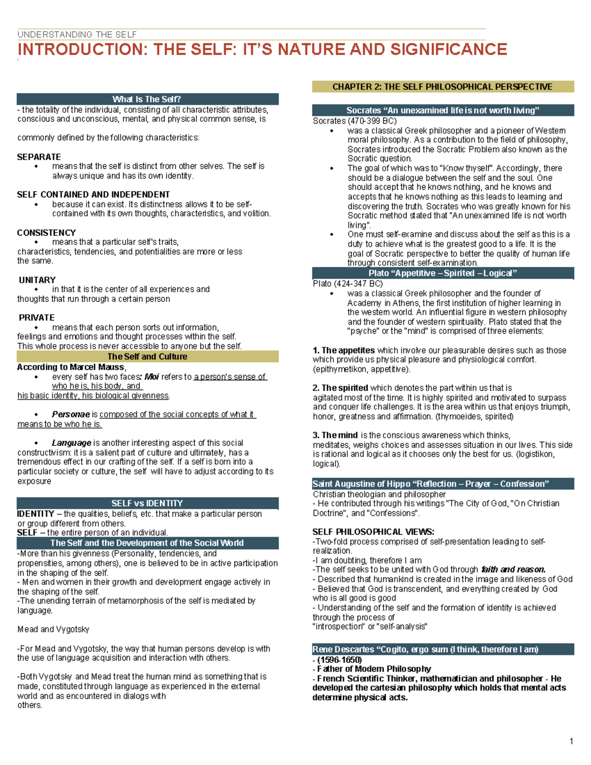 Introduction THE SELF ITS Nature AND Significance - UNDERSTANDING THE ...