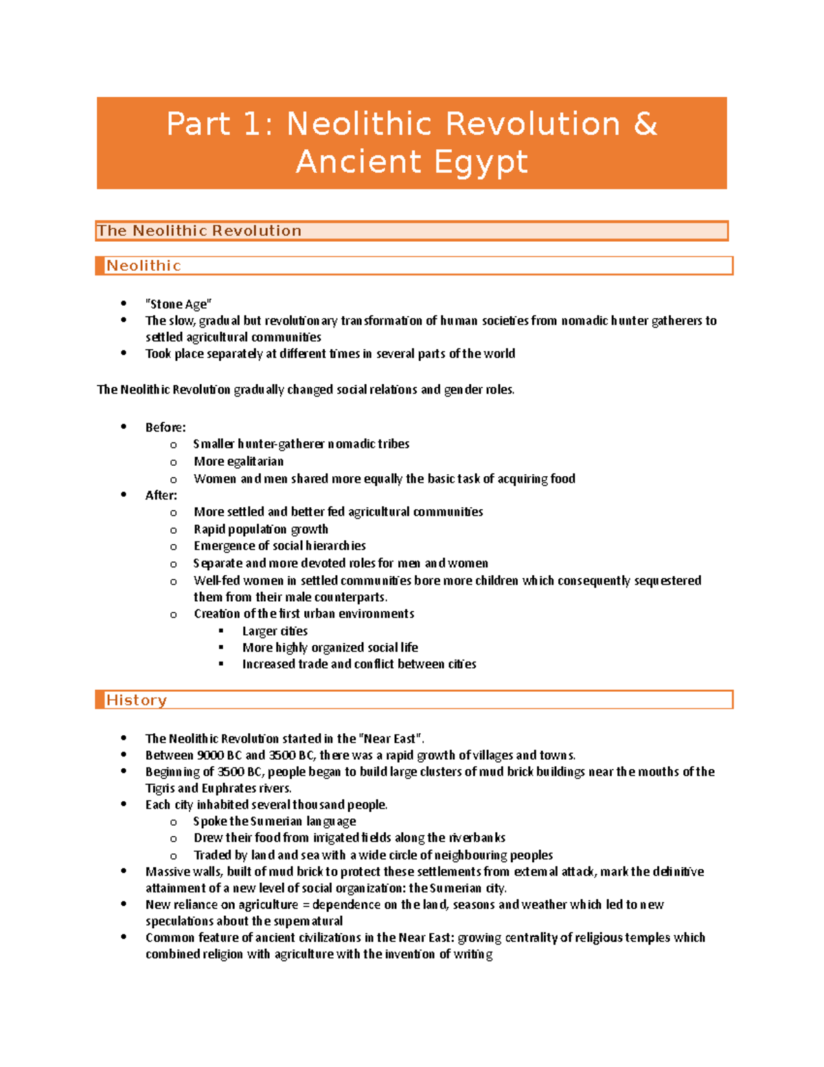 History of Western Civilization - Notes 1 (Neolithic Revolution ...