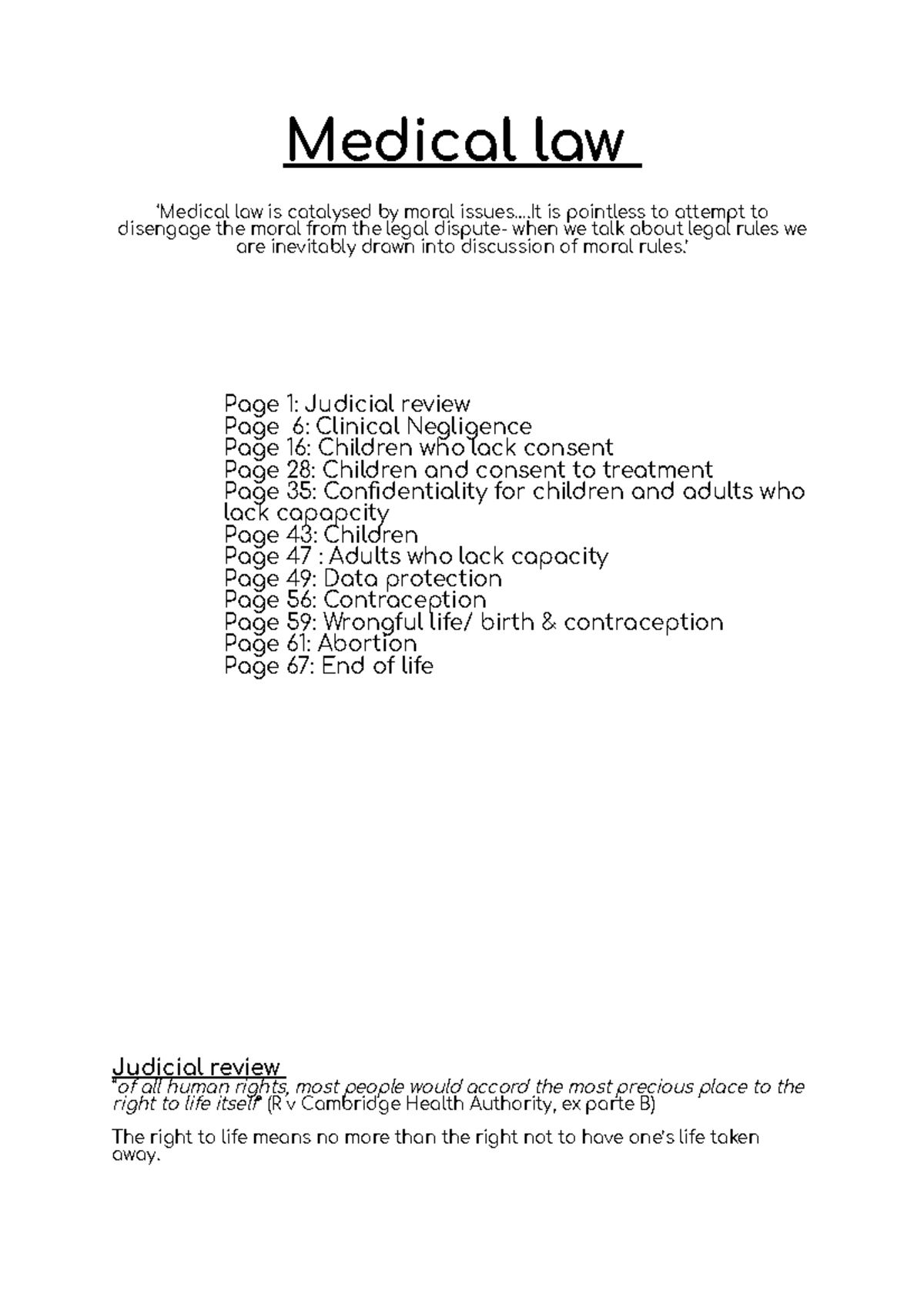 Medical law revision notes - Medical law ‘Medical law is catalysed by ...