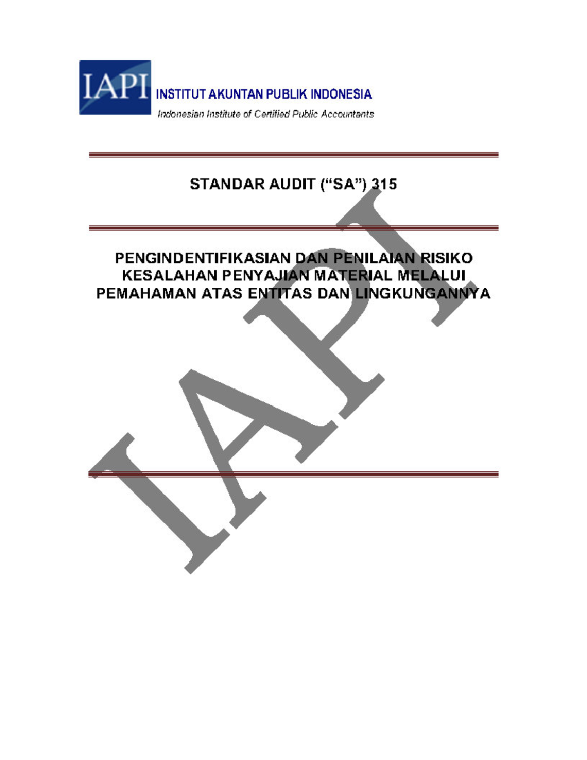 SA 315 - sa 315 - Intermediate Accounting I - UNAIR - Studocu