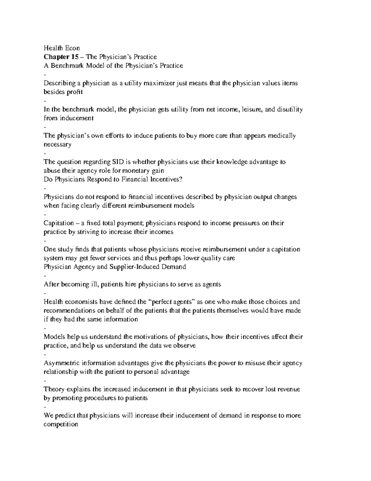 Chapter 15 - Lecture notes 17 - Health Econ Chapter 15 – The Physician ...