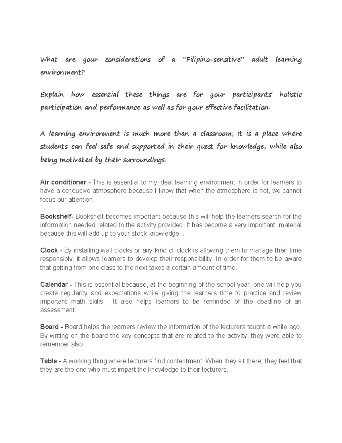 TLA Learning Environment - What are your considerations of a “Filipino ...