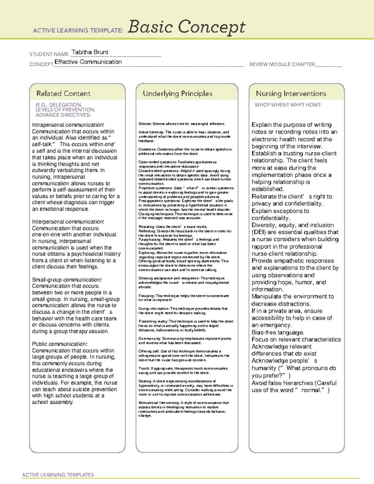 Effective Communication - NURS 302 - ACTIVE LEARNING TEMPLATES Basic ...