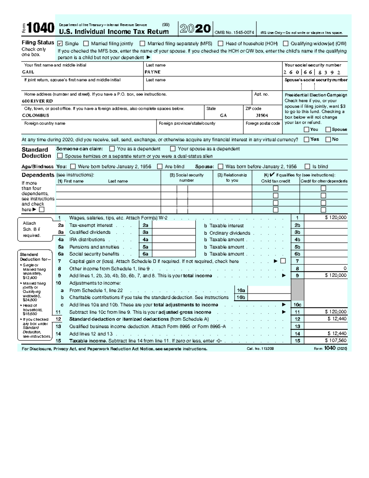 GAIL 2020 Form 1040 Individual - Form 1040 U. Individual Income Tax ...