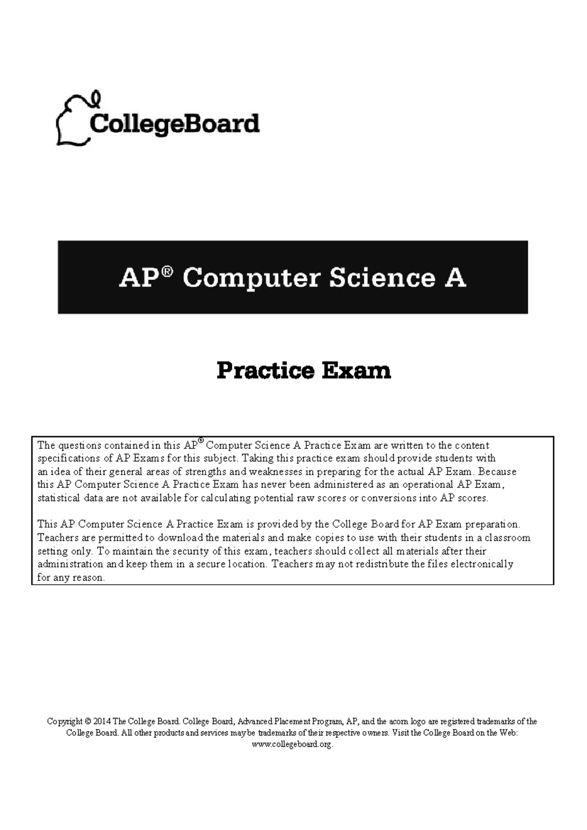 2014 AP CS-A - bbb - Copyright © 2014 The College Board. College Board ...