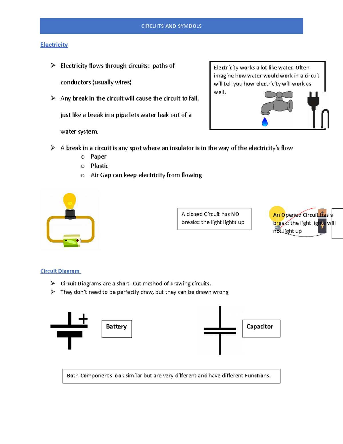 Circuits and Symbols - Lecture notes Chapter 12 - Electricity ...