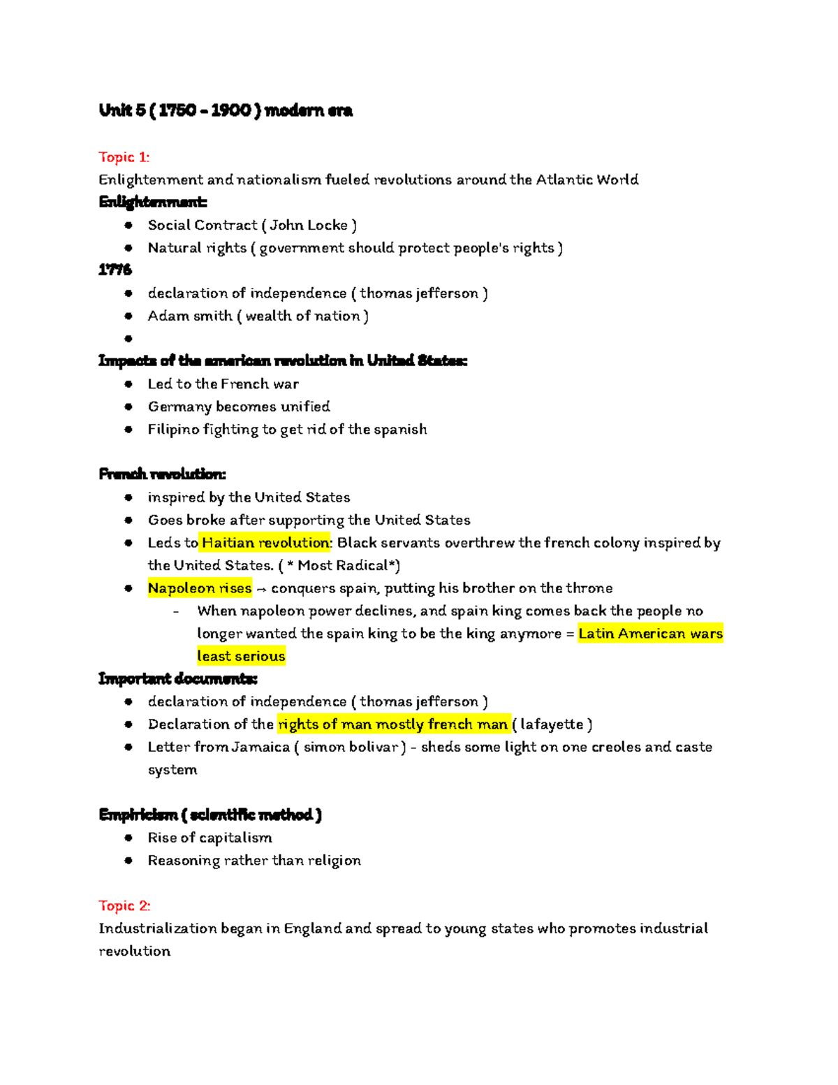 APWH Unit 5 - unit 5 notes - Uni 5 ( 1750 - 1900 ) mon er Top 1: Enihm ...