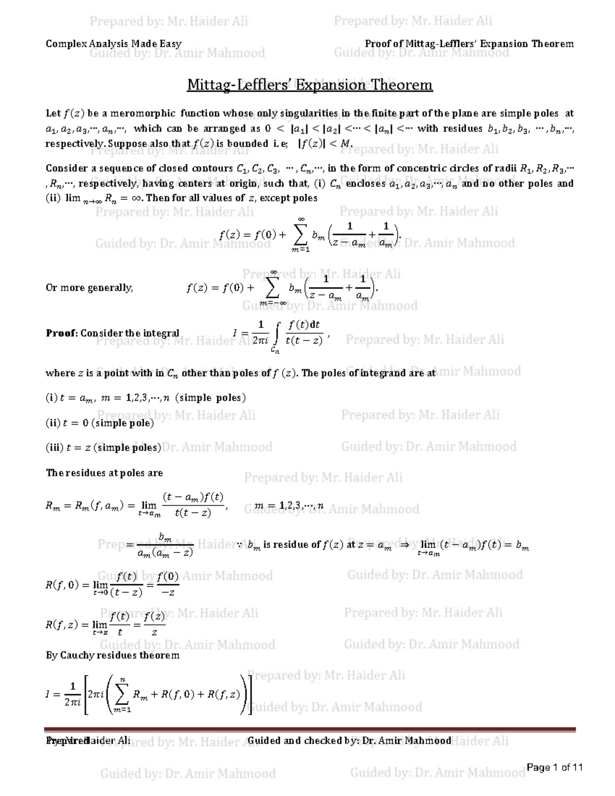 Complex analysis mittag lefflers expansion theorem exercises - Complex ...