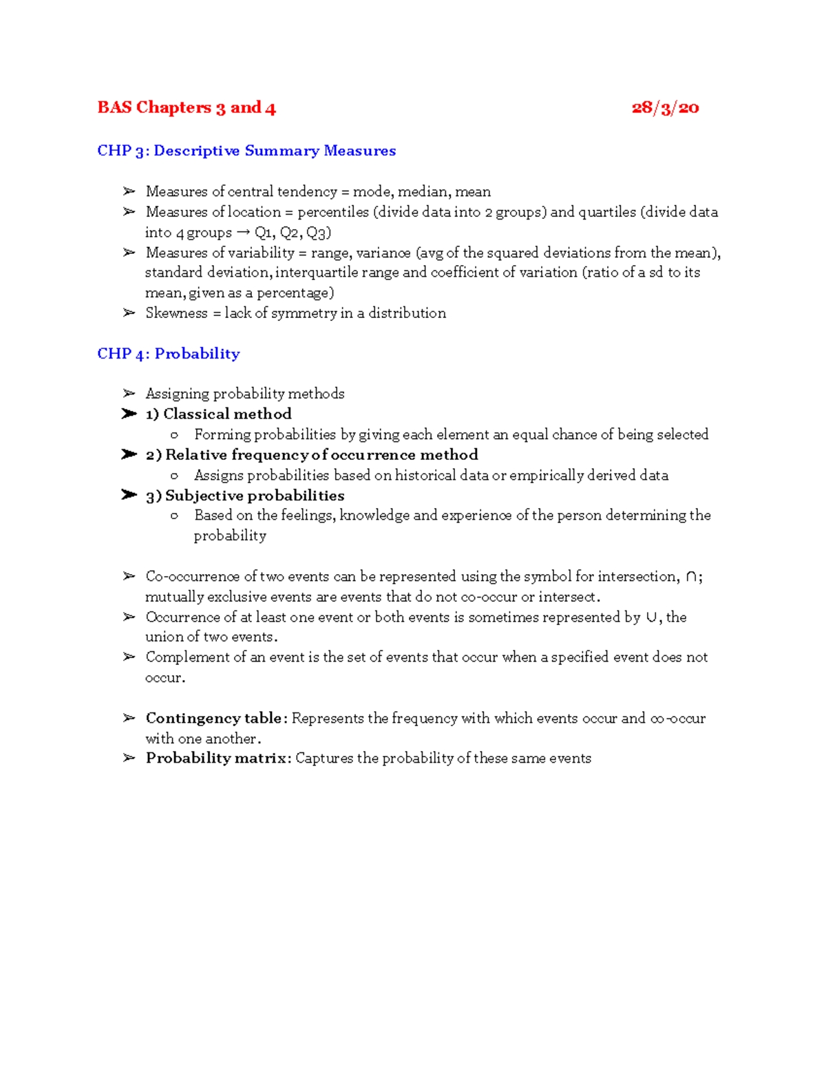 STA WK2 Reading - BAS Chapters 3 and 4 28/3/ CHP 3: Descriptive Summary ...