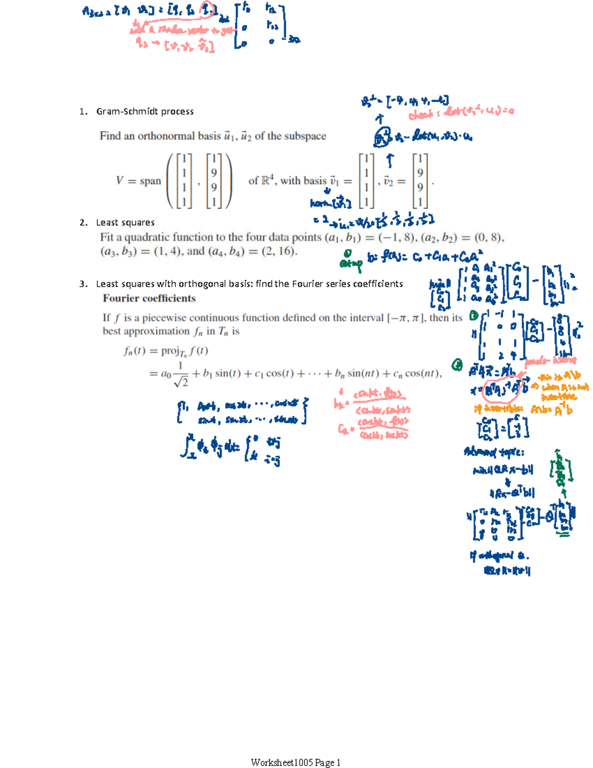 Worksheet 8 - MATH 547 - Gram-Schmidt process Least squares Least ...
