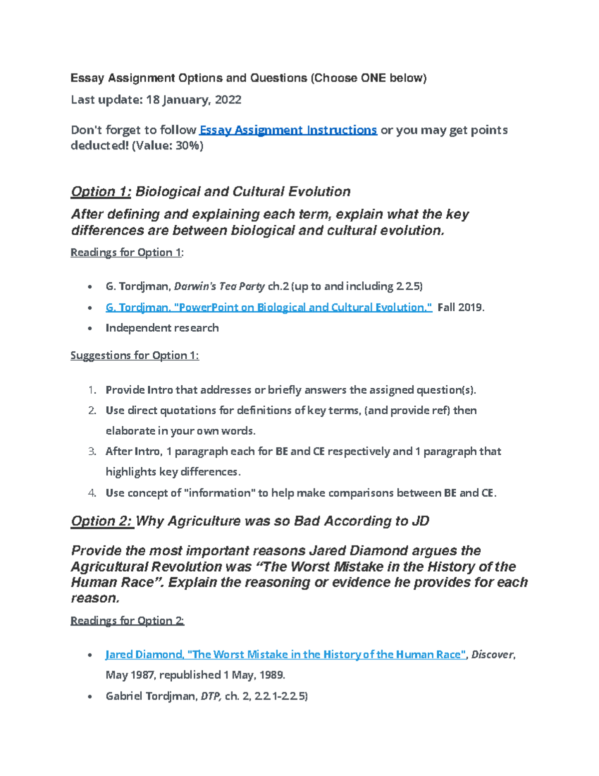 Essay Assignment Readings For Option 1 • G Tordjman Darwins Tea