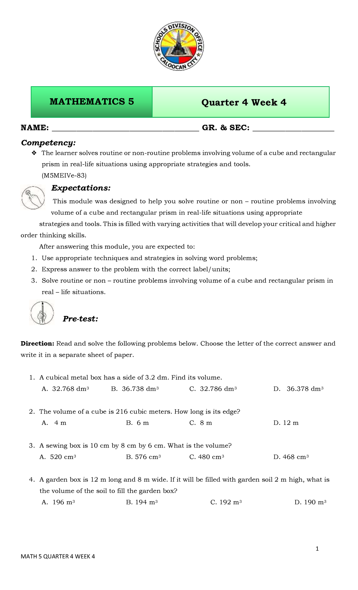 Math 5 April 29 30 2024 - Math siya - 1 NAME ...