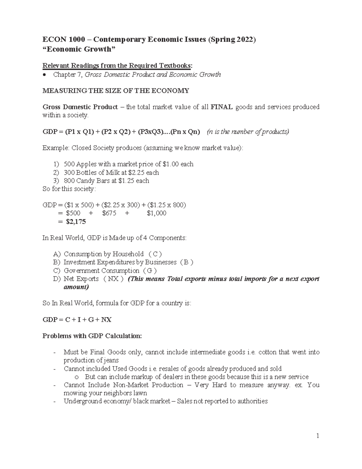 Class 6 GDP - annotated lecture notes - ECON 1000 ñ Contemporary ...