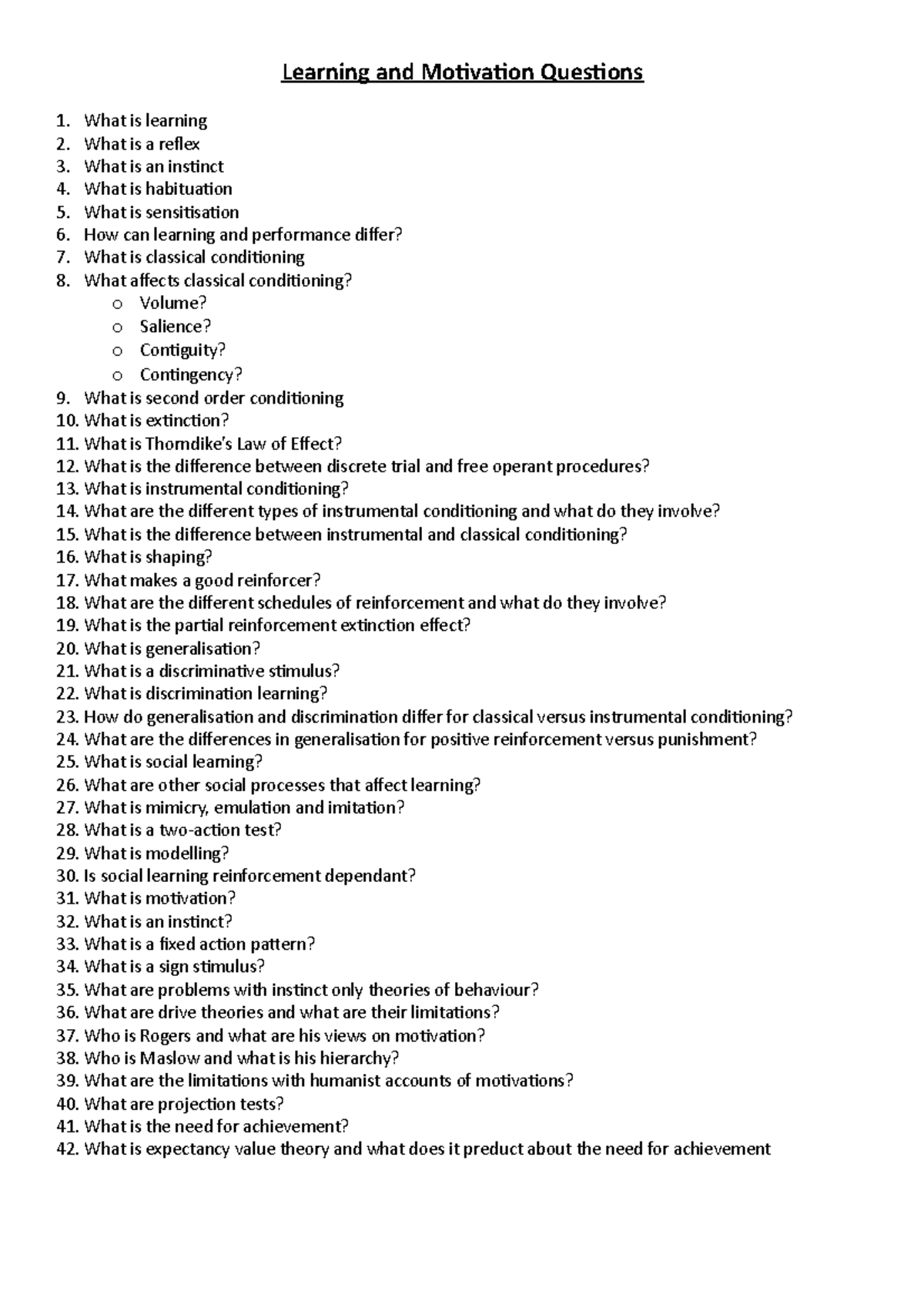 Learning and Motivation Questions - Studocu