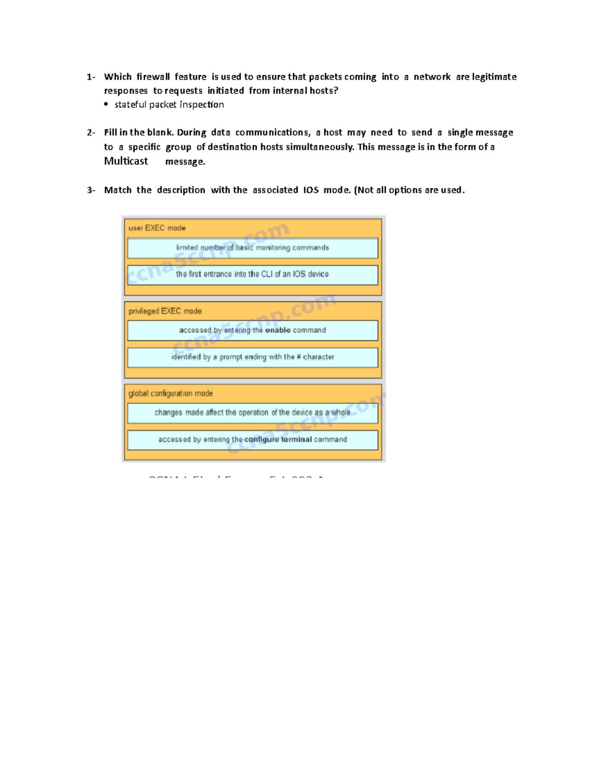 Ccna Part 16 Ccna Cisco Materials 1 Which Firewall Feature Is Used To Ensure That Packets