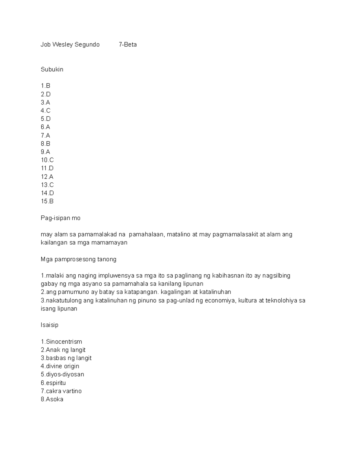 Ap m5 q2 - jose bote - Job Wesley Segundo 7-Beta Subukin 1 2 3 4 5 6 7 ...