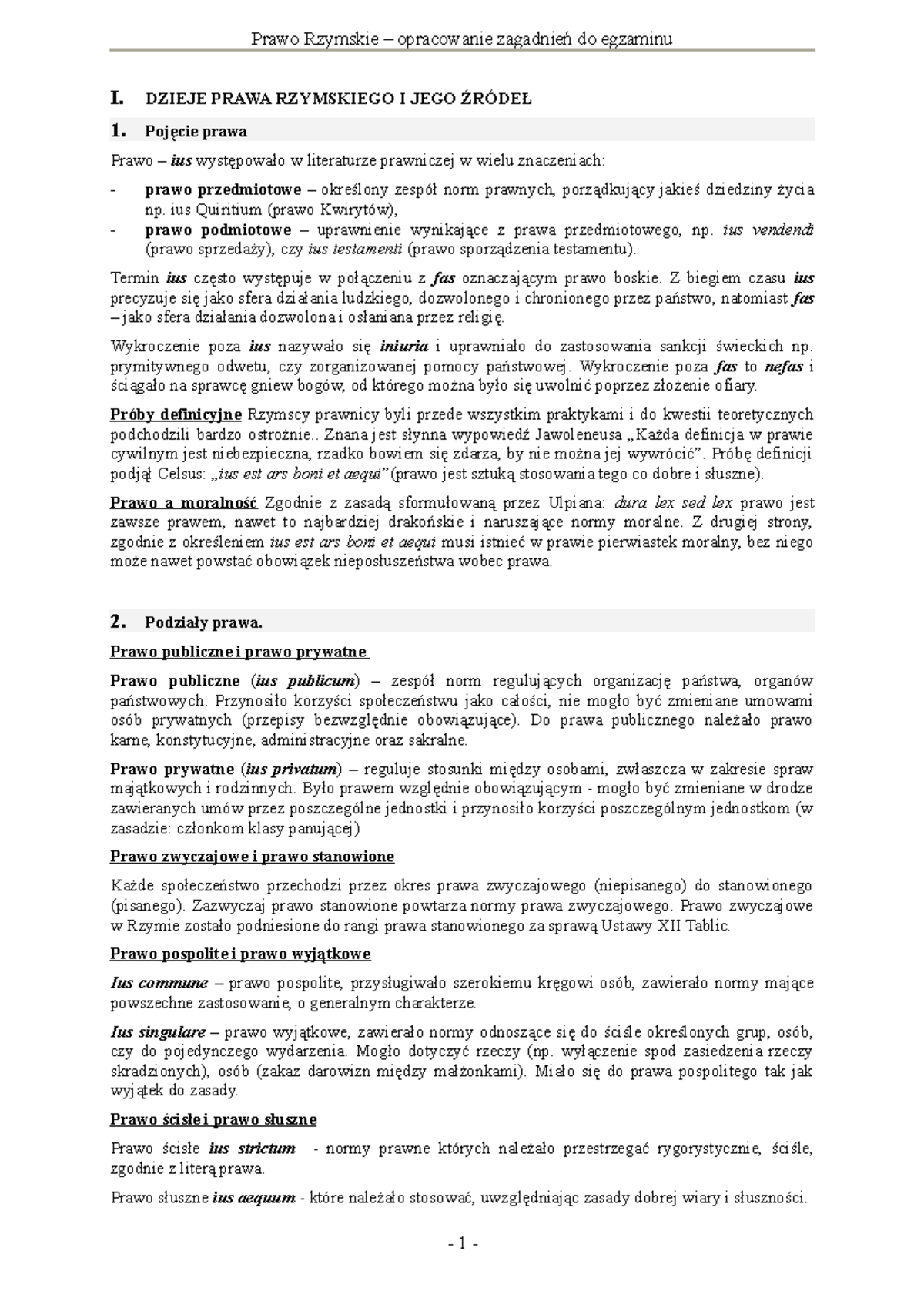 Skrypt prawo rzymskie 2 - I. DZIEJE PRAWA RZYMSKIEGO I JEGO ŹRÓDEŁ 1 ...