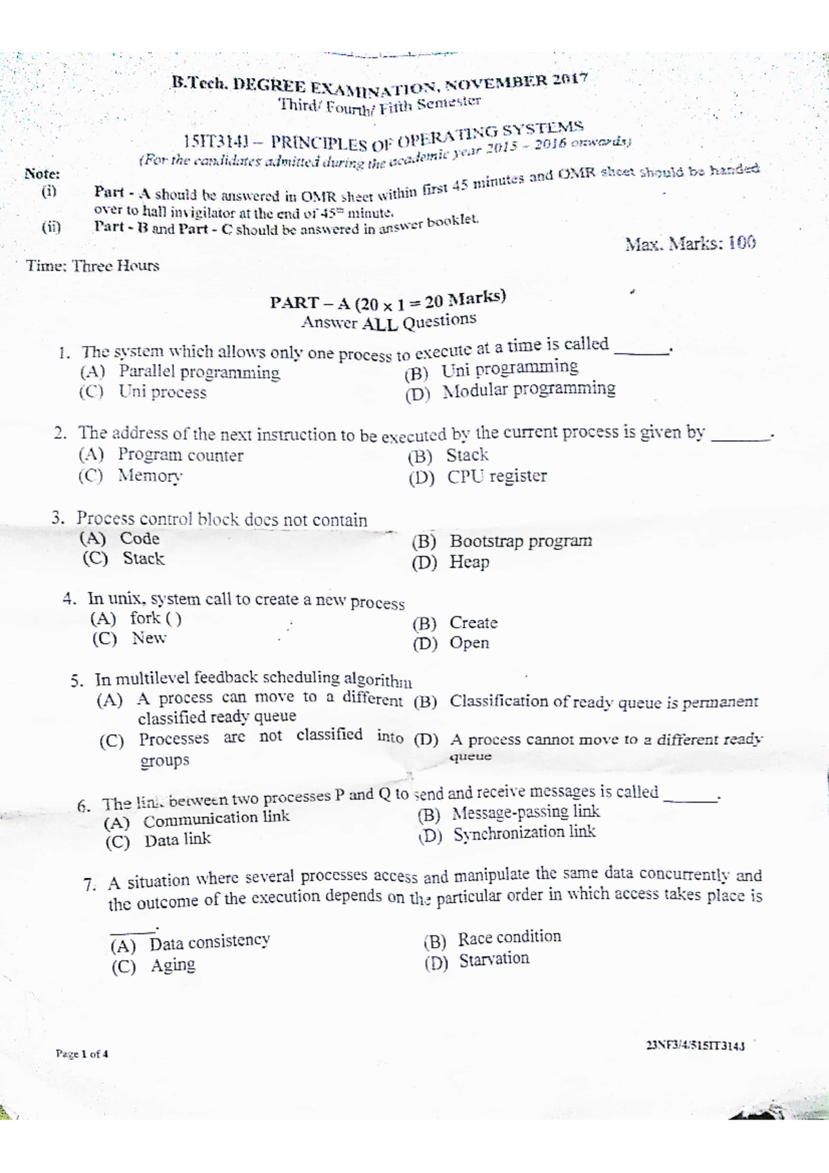 Principles OF Operating System SEM- Semester - Computer Organization ...
