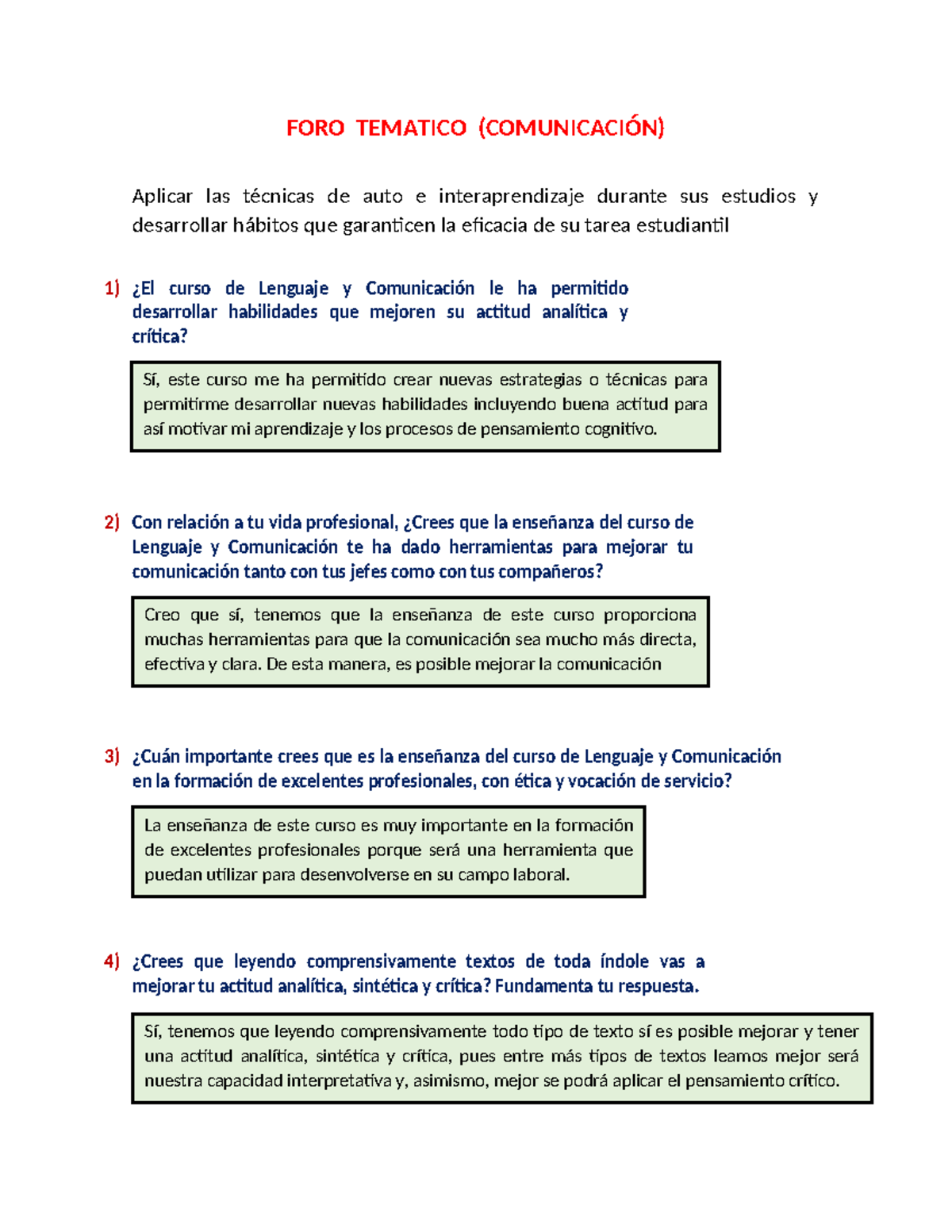 FORO Tematico ( Comunicacion) - FORO TEMATICO (COMUNICACIÓN) Aplicar ...