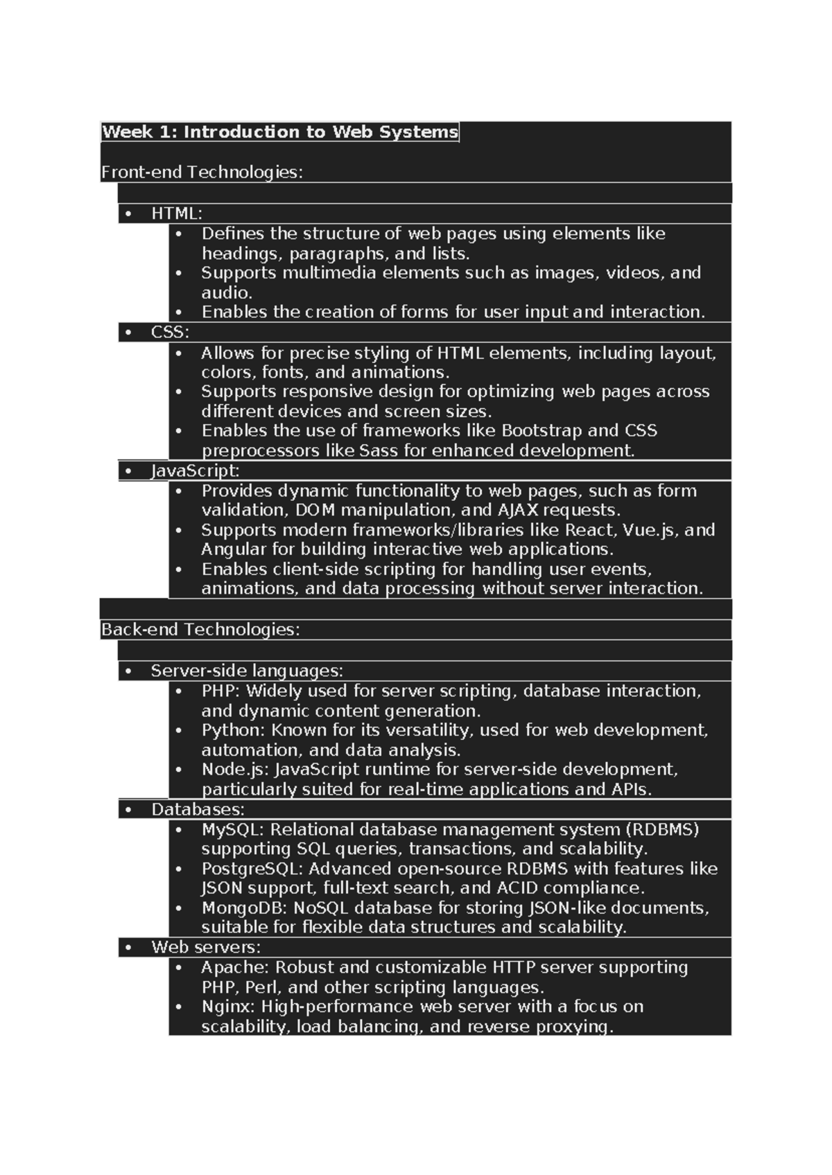 Web Systems Notes - Week 1: Introduction to Web Systems Front-end ...