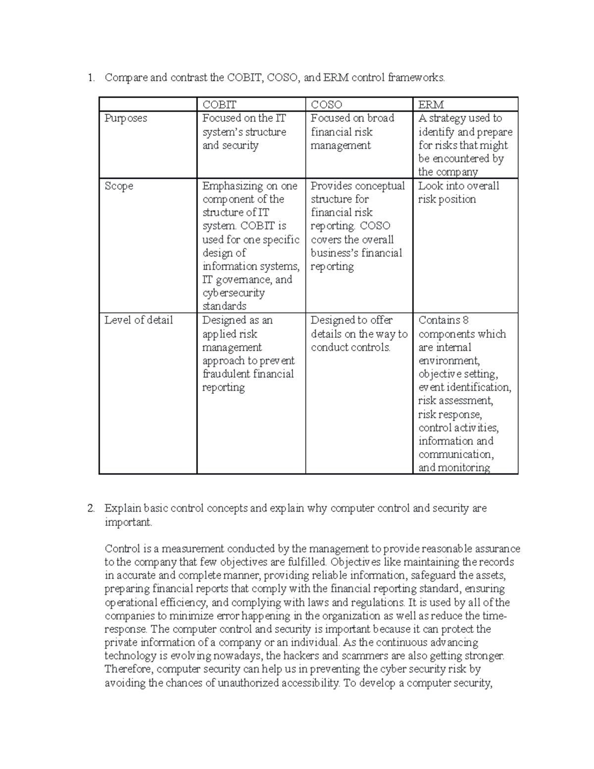 Tutorial 4 - Compare and contrast the COBIT, COSO, and ERM control ...